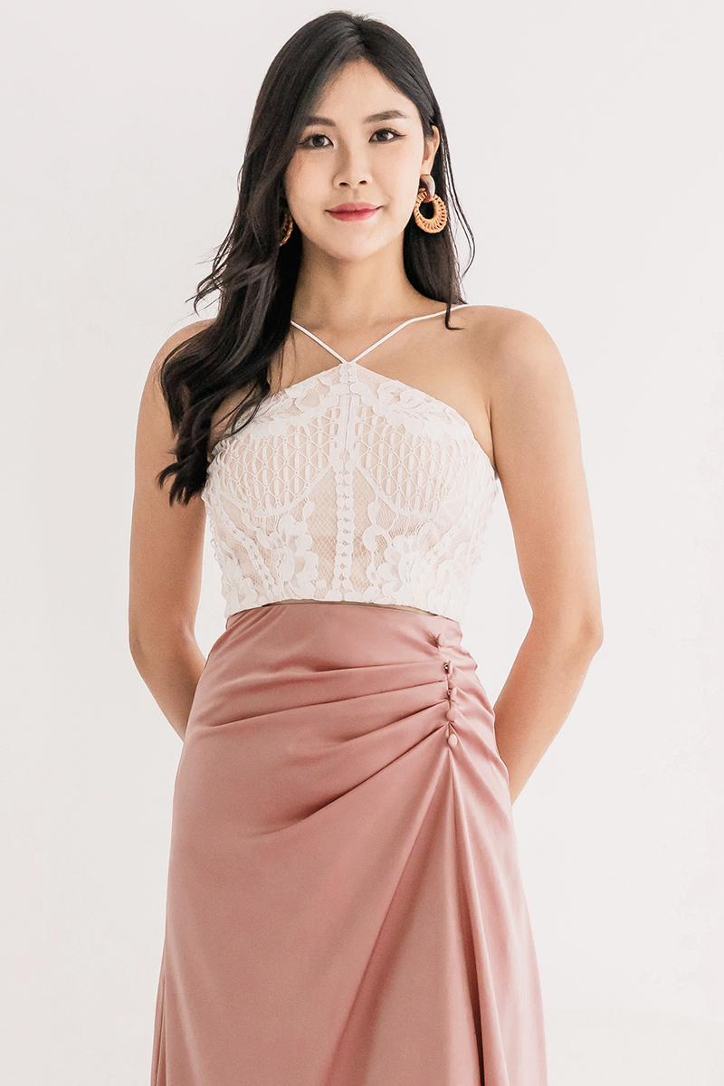 Helena Padded Halter Lace Top (White) | Dear Lyla