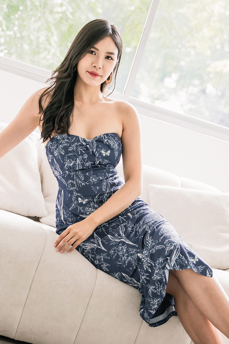 Ivy Padded Cut-Out Midaxi Slit Dress (Navy Enchanted Reverie) | Dear Lyla