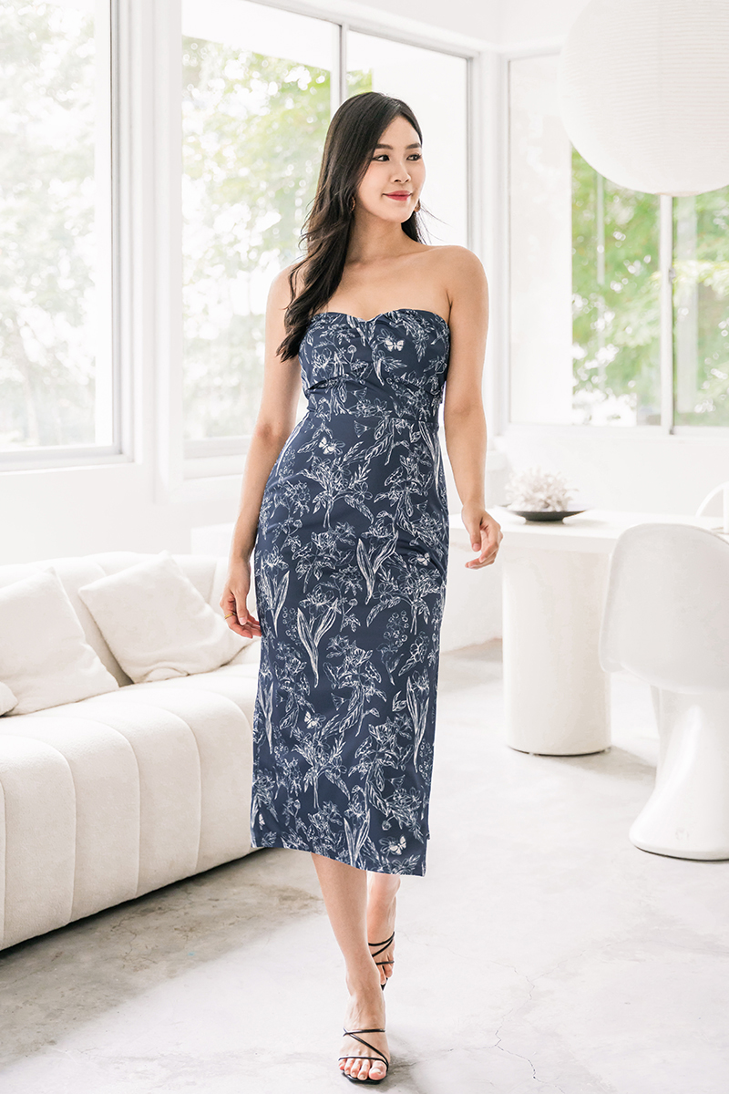 Ivy Padded Cut-Out Midaxi Slit Dress (Navy Enchanted Reverie) | Dear Lyla