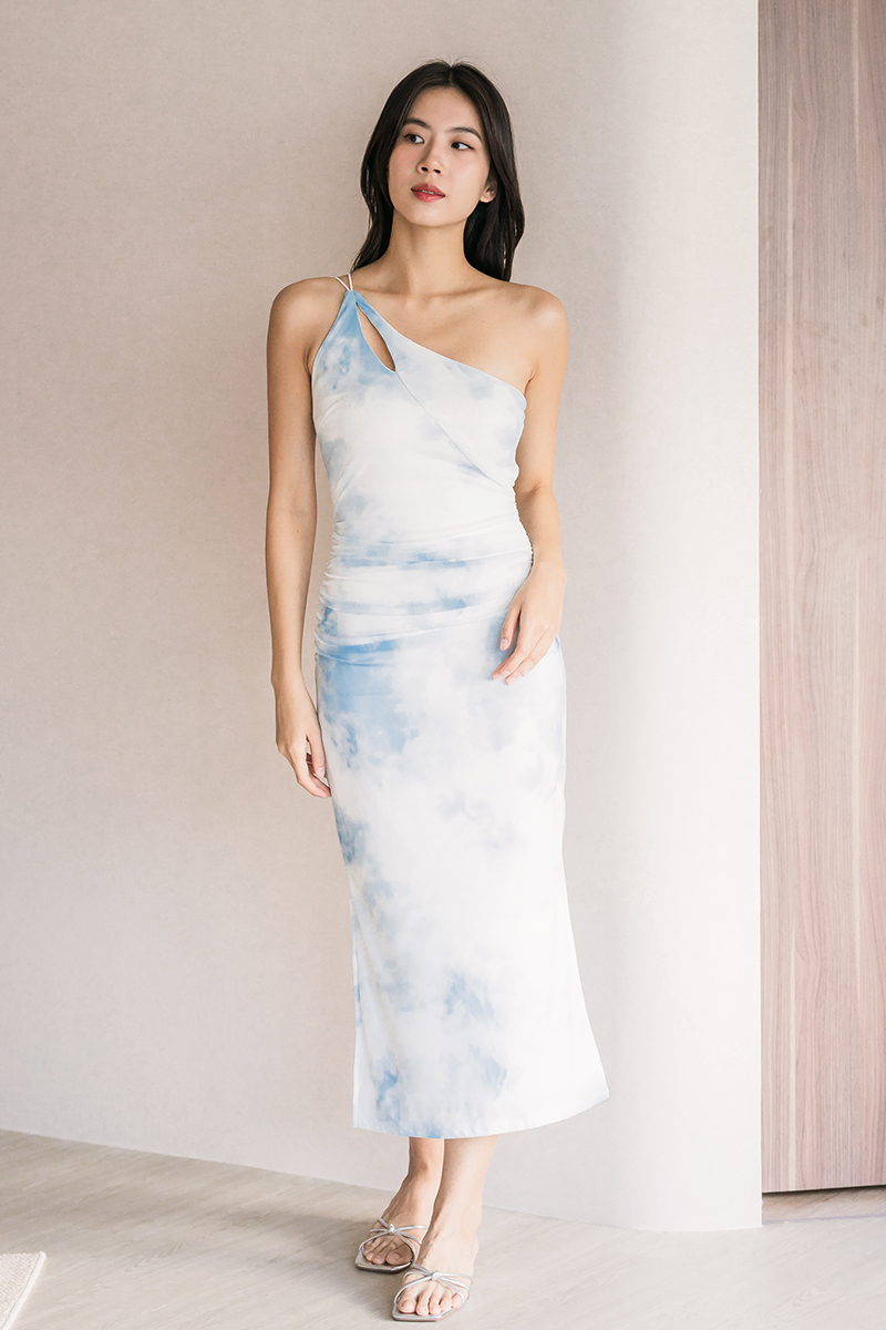 Alesha Padded Tie-Dye Toga Midaxi Dress (Sky Blue) | Dear Lyla