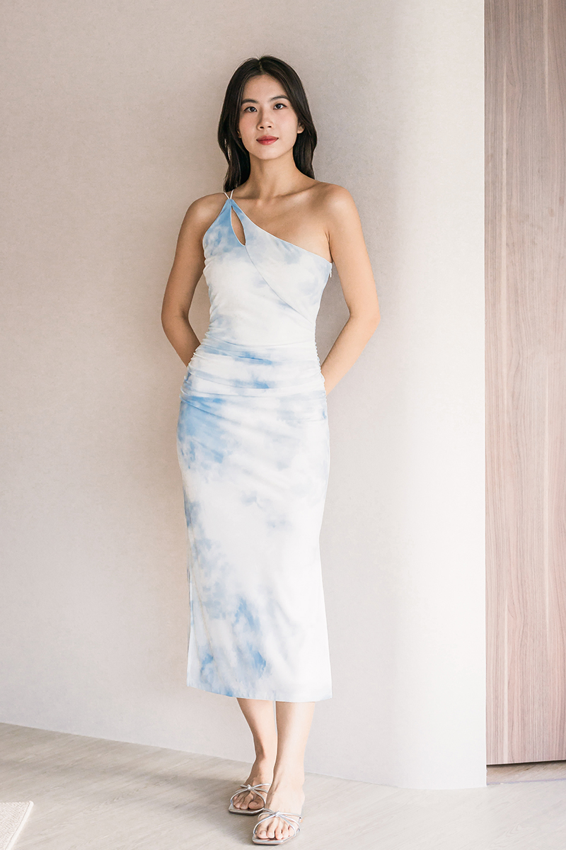 Alesha Padded Tie-Dye Toga Midaxi Dress (Sky Blue) | Dear Lyla