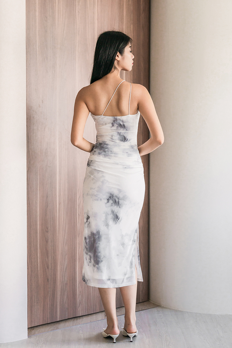 Alesha Padded Tie-Dye Toga Midaxi Dress (Sterling Grey) | Dear Lyla
