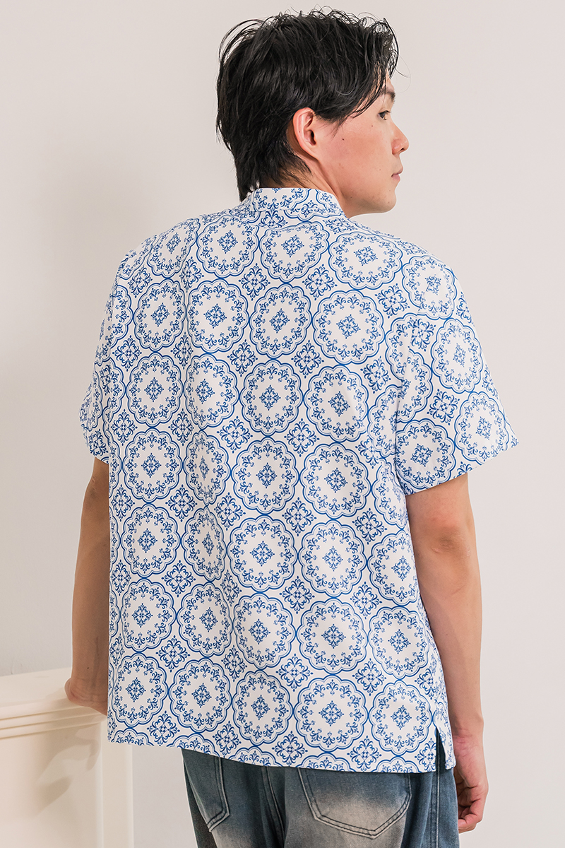 Hans Mandarin Collar Shirt (Blue Abundance) | Dear Lyla