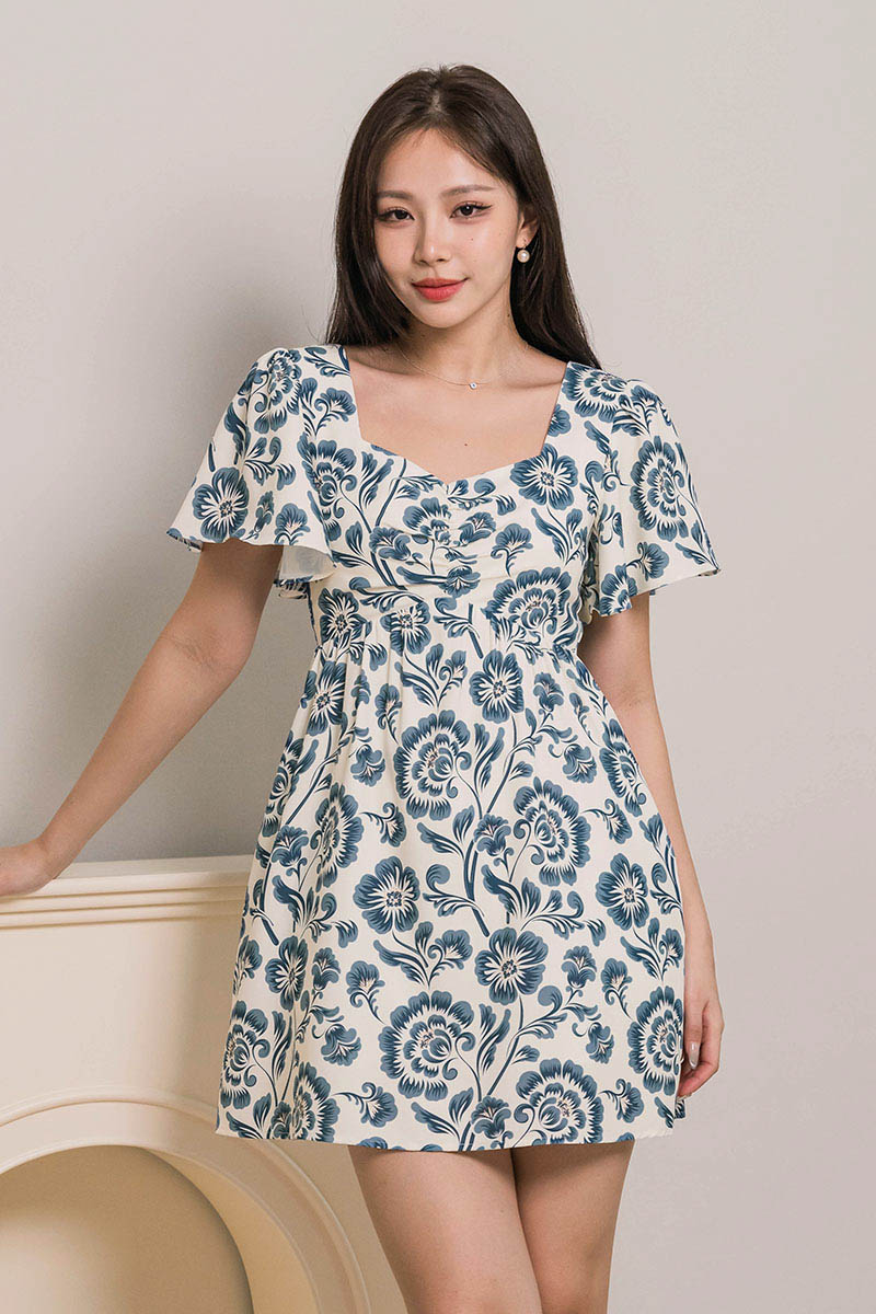 Angela Flutter Sleeve Babydoll Romper Dress (Oriental Blossom) | Dear Lyla