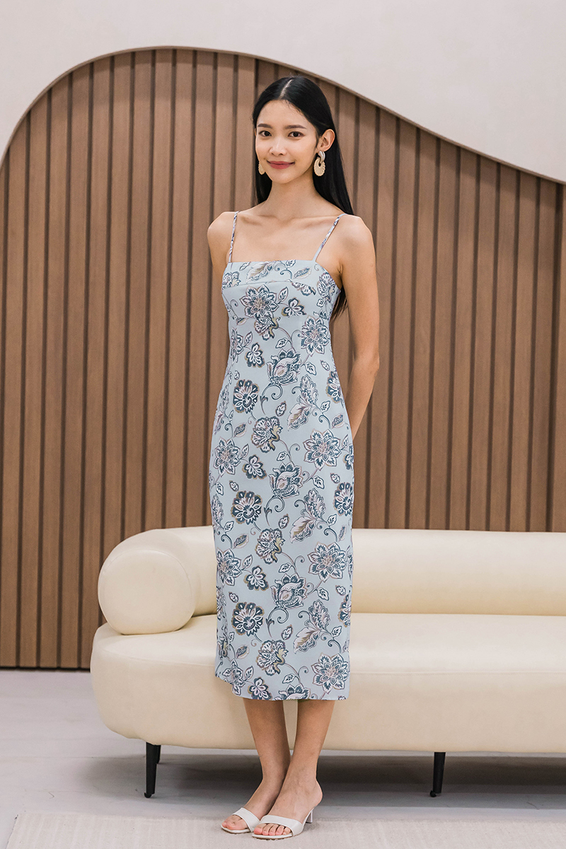 Dania Padded Column Midi Dress (Blue Batik Charms) | Dear Lyla