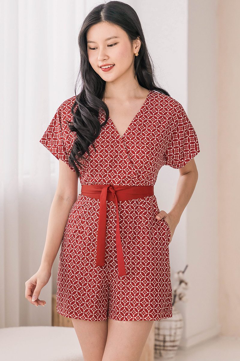 Hana Cuffed Sleeve Colourblock Romper (Prosperous Charm) | Dear Lyla