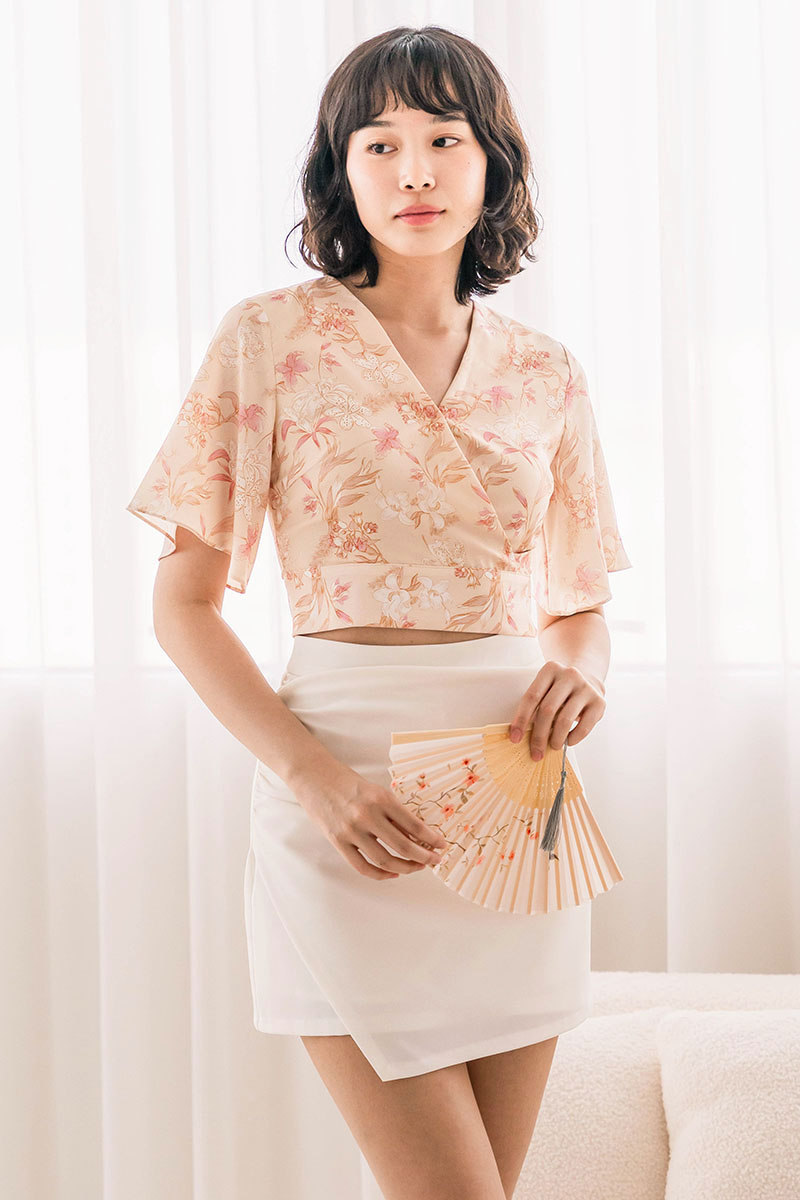 Yuko Flare Sleeve Wrap Top (Enchanted Fleur) | Dear Lyla