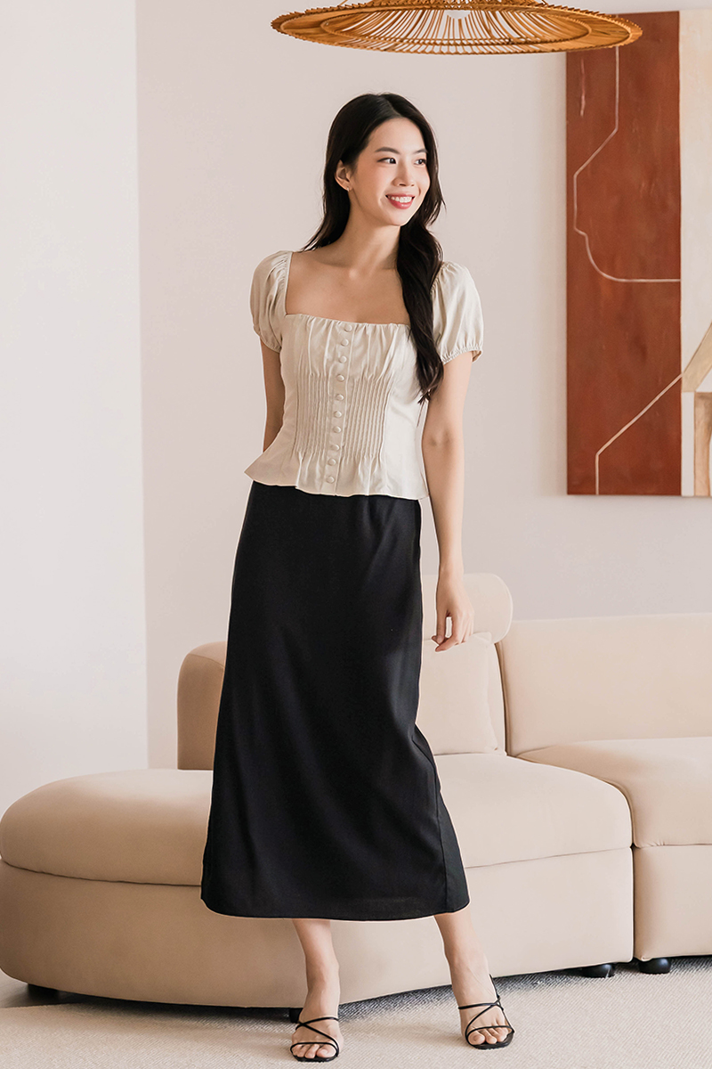 Clover Padded Pintuck Linen Top (Natural) | Dear Lyla