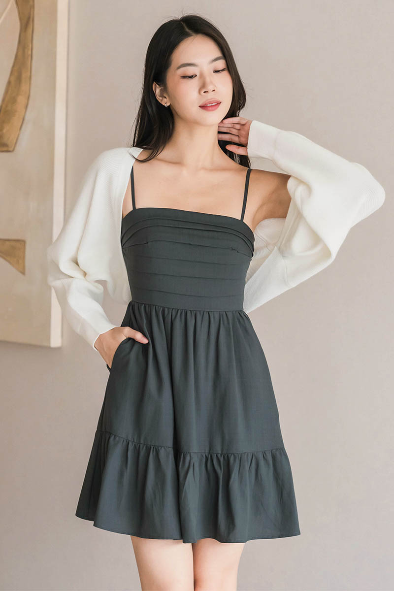 Jadine Padded Folds Dress (Hunter Green) | Dear Lyla