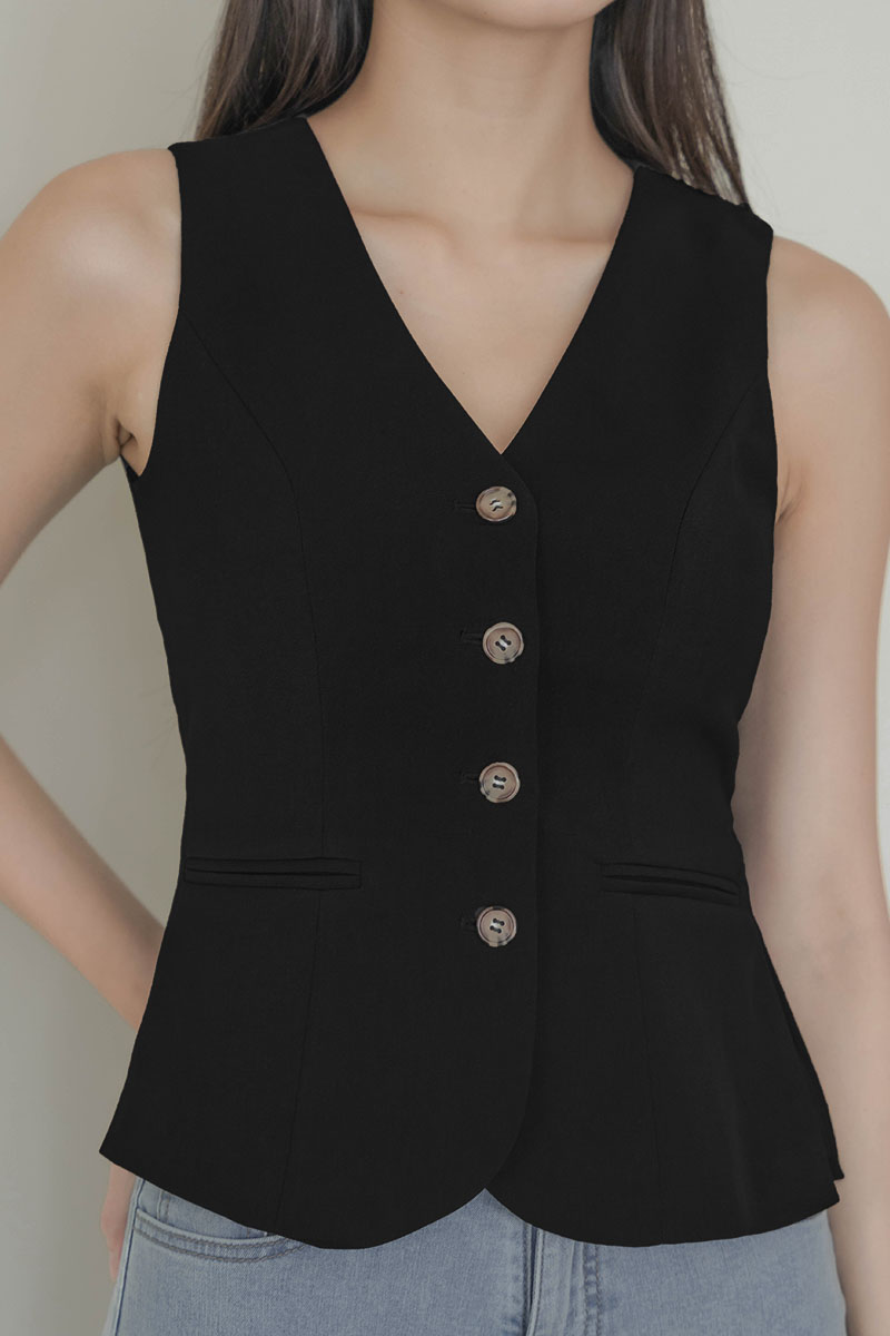 Clover Button Back-Tie Vest V2 (Black) | Dear Lyla