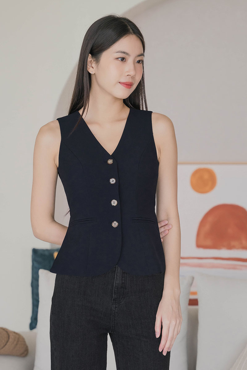 Clover Button Back-Tie Vest V2 (Midnight) | Dear Lyla