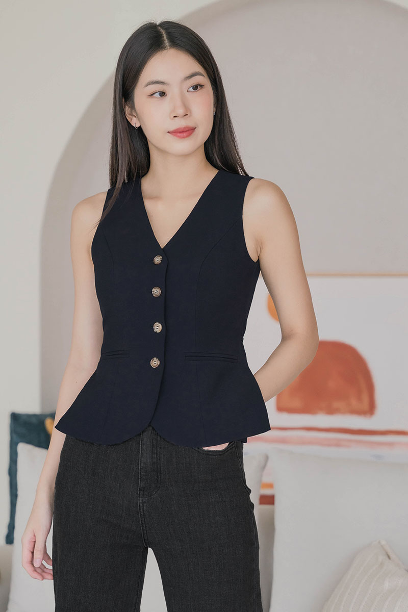 Clover Button Back-Tie Vest V2 (Midnight) | Dear Lyla