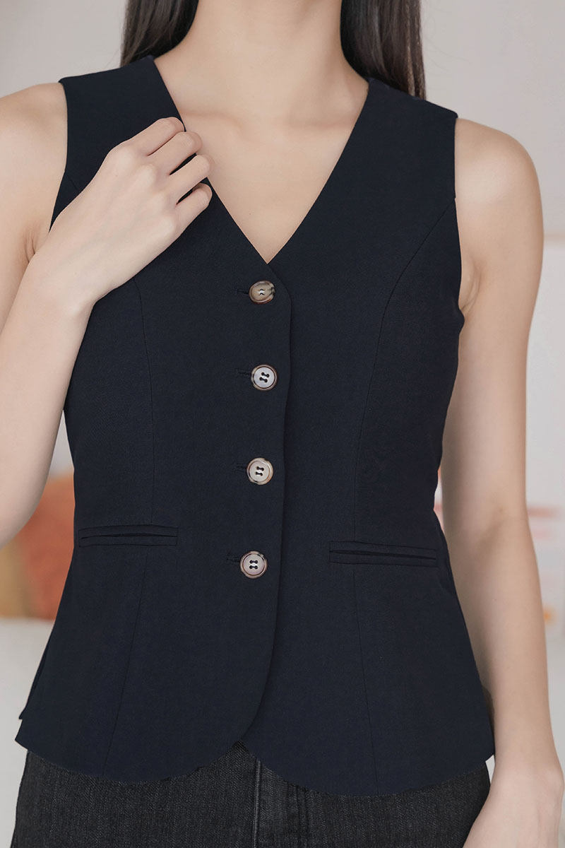 Clover Button Back-Tie Vest V2 (Midnight) | Dear Lyla
