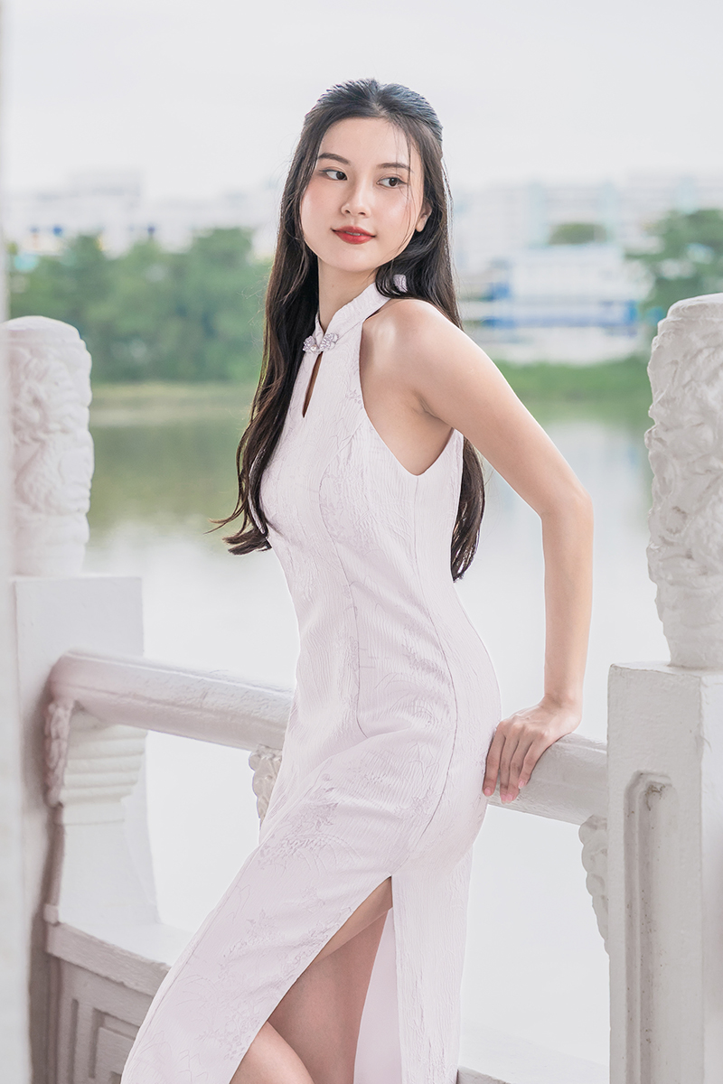 安 An Padded Halter Cheongsam Midi Dress (Lavender Treasures) | Dear Lyla