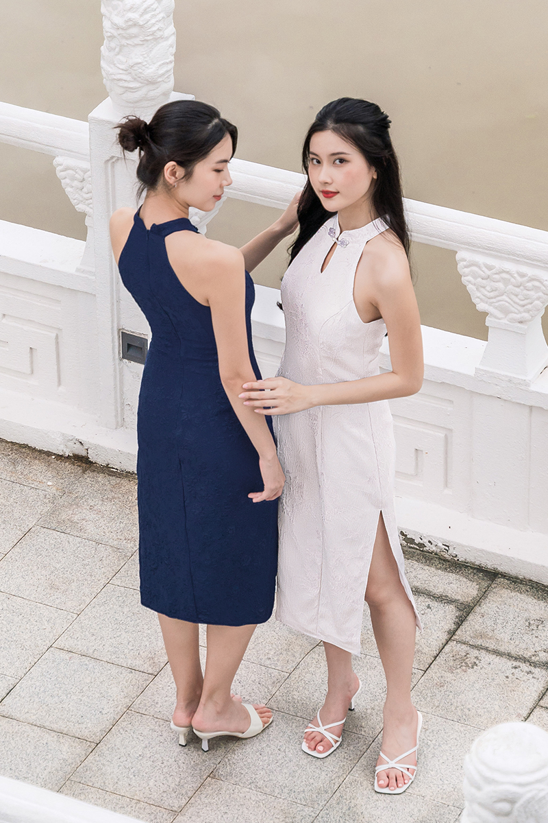 安 An Padded Halter Cheongsam Midi Dress (Lavender Treasures) | Dear Lyla