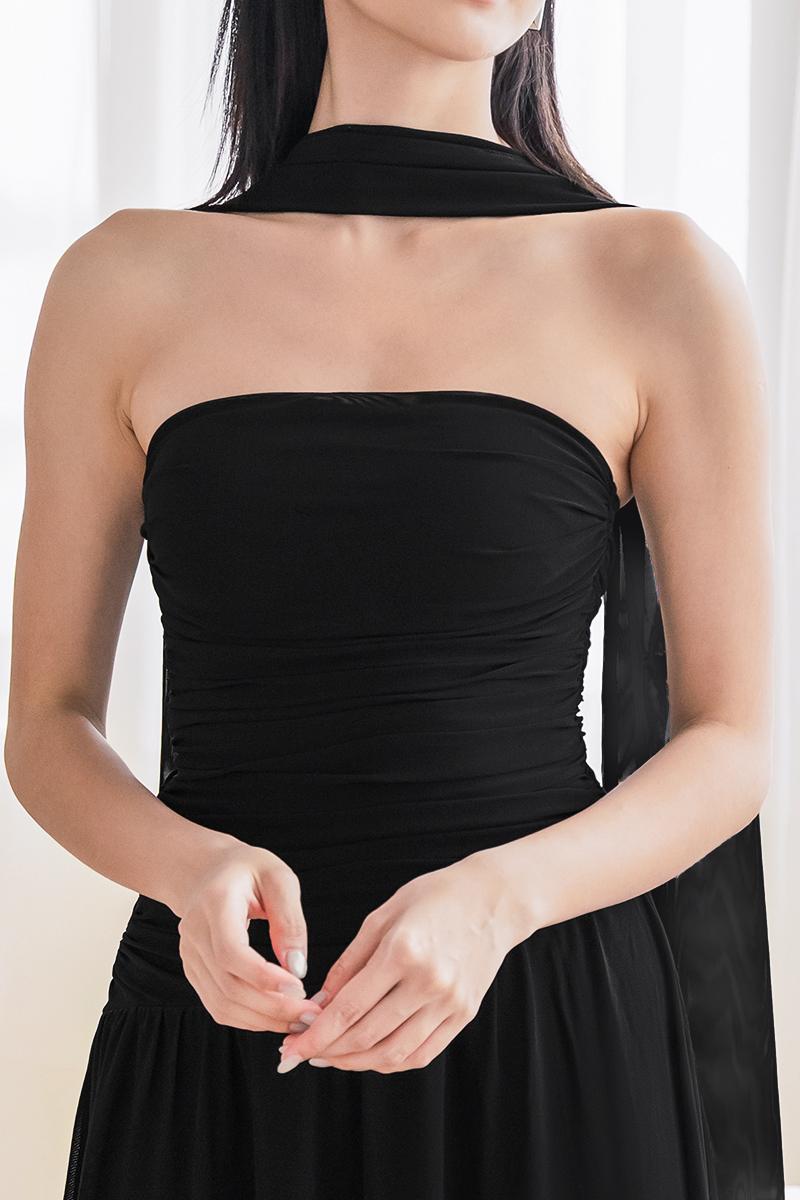Athelia Padded Ruched Mesh Tube Dress (Black) | Dear Lyla