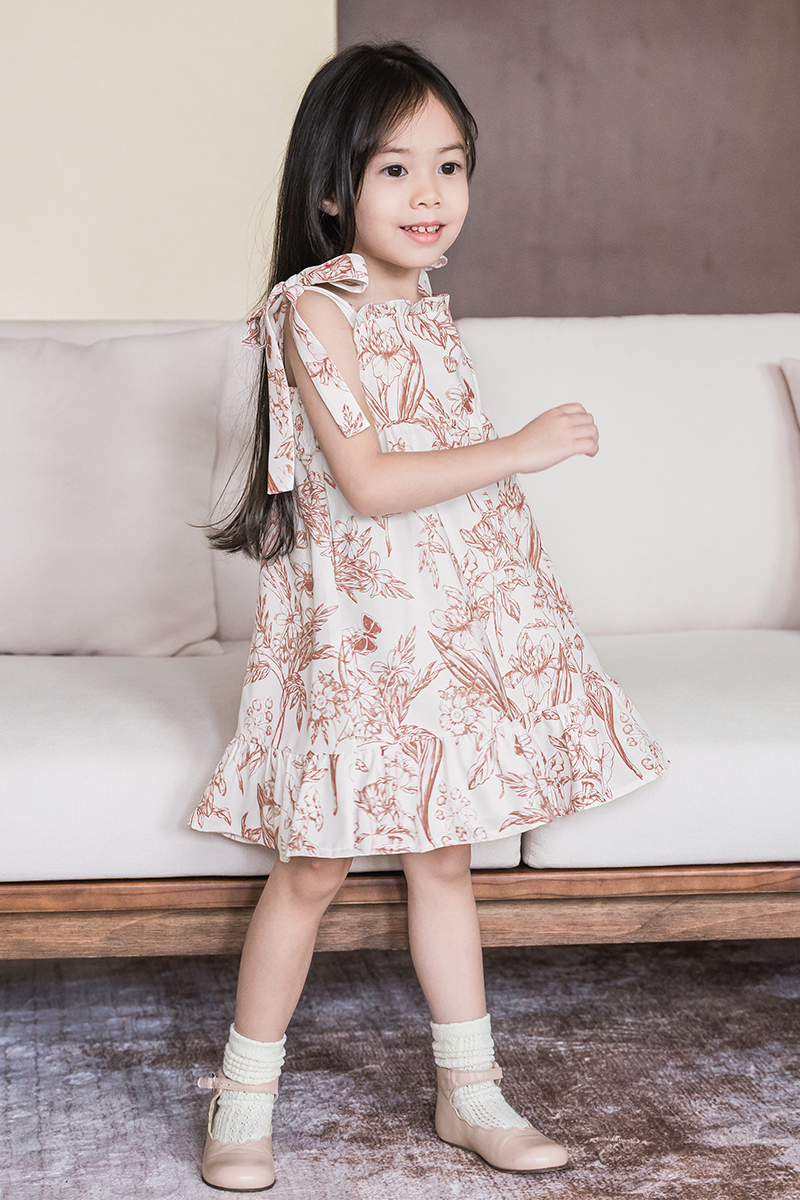 Kids Ella Ruched Tie Strap Dress (Brick Red Enchanted Reverie) | Dear Lyla