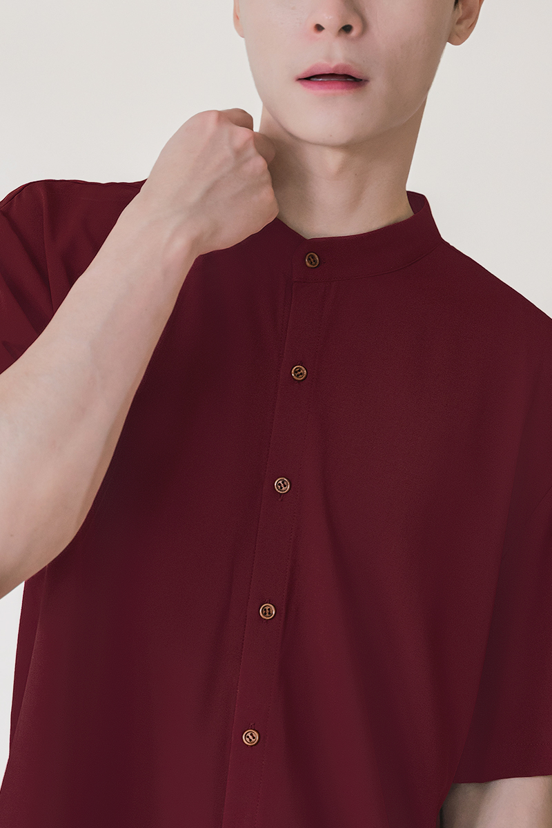 乐 Le Mandarin Collar Shirt (Maroon) | Dear Lyla