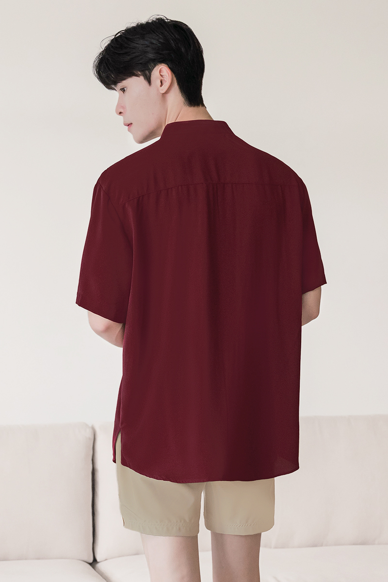 乐 Le Mandarin Collar Shirt (Maroon) | Dear Lyla