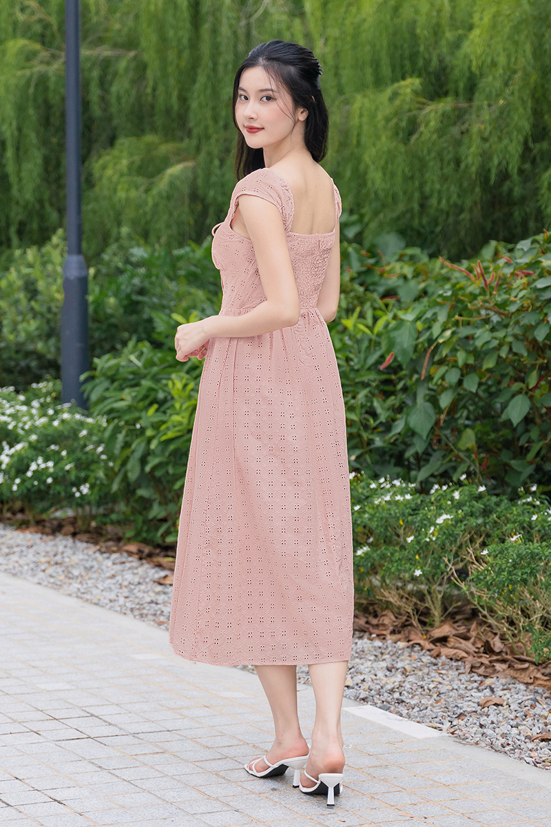 Emily Padded Ribbon Midaxi Dress (Pink) | Dear Lyla